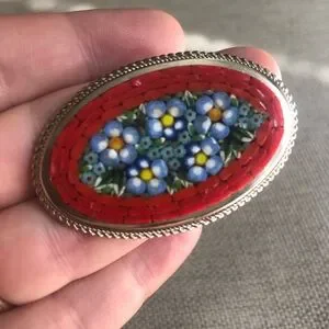 Vintage | Jewelry | Micro Mosaic Red With Forget Me Nots | Poshmark